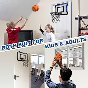 QDRAGON Mini Basketball Hoop, Over The Door Indoor, with 3 Balls/Inflator/Breakaway Rim, Basketball Toy Gifts for Kids and Adults, Suit for Bedroom/Office/Outdoor, Blue