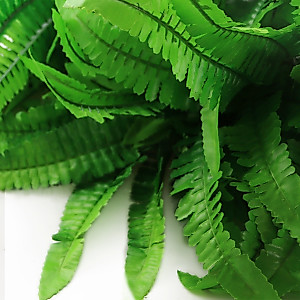 Oopsu 5 Bunches Fake Faux Artificial Boston Ferns Plants Greenery Bushes for Indoor Outside Home Garden Office Verandah Wedding Decor