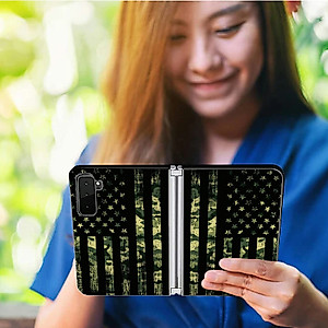 BWEGRHE Military Camouflage American Flag Designed for Microsoft Surface Duo 2 Case, Full Cover Ultra Thin PU Leather Back Hard PC Phone Case for Microsoft Surface Duo 2 2nd 2021