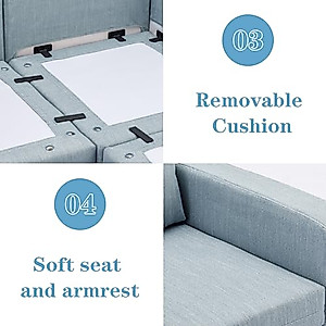 Convertible Modular Sectional Sofa Sleeper Couch,Free Combination Sofa Couch for Living Room,Seat Cushion and Back Cushion Removable and Washable,Light Blue (3 Seater with 1 Ottoman)