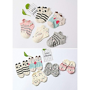 Hellomamma Girls Toddler Cotton Crew Socks Kids Novelty Animal Soft Funny Fashion Casual Breathable Childs Socks 5 Pairs
