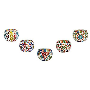 Set of 5 Tea Light Candle Holder Bowl Mosaic Glass Votive Candle Holder Decorative Candle Holder Tealight Bowl Tea Night Light Holders Handmade Artwork Gifts for Home Decor/Party Decorations