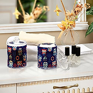 innewgogo Nautical Owls 2 Pack Cotton Swab Ball Holder Organizer Dispenser Plastic Bathroom Jars with Lids Cotton Swab Holder Vanity Countertop Storage Organizer for Cotton Ball Round Pads Floss