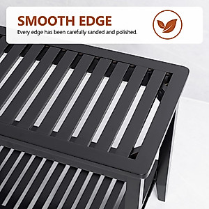 Forevich Bamboo Shower Bench Stool Bathroom Shower Chair Seat with Storage Shelf Spa Bath Foot Rest for Insider Shower Bathtub Elderly and Disabled Black