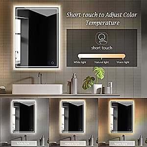 ZELIEVE 24 x 32 LED Backlit Mirror Bathroom Vanity with Lights,Anti-Fog,Dimmable,CRI90+,Touch Button,Water Proof,Horizontal/Vertical,Lighted Mirror Wall Mounted,LED Mirror for Bathroom,LED Mirrors