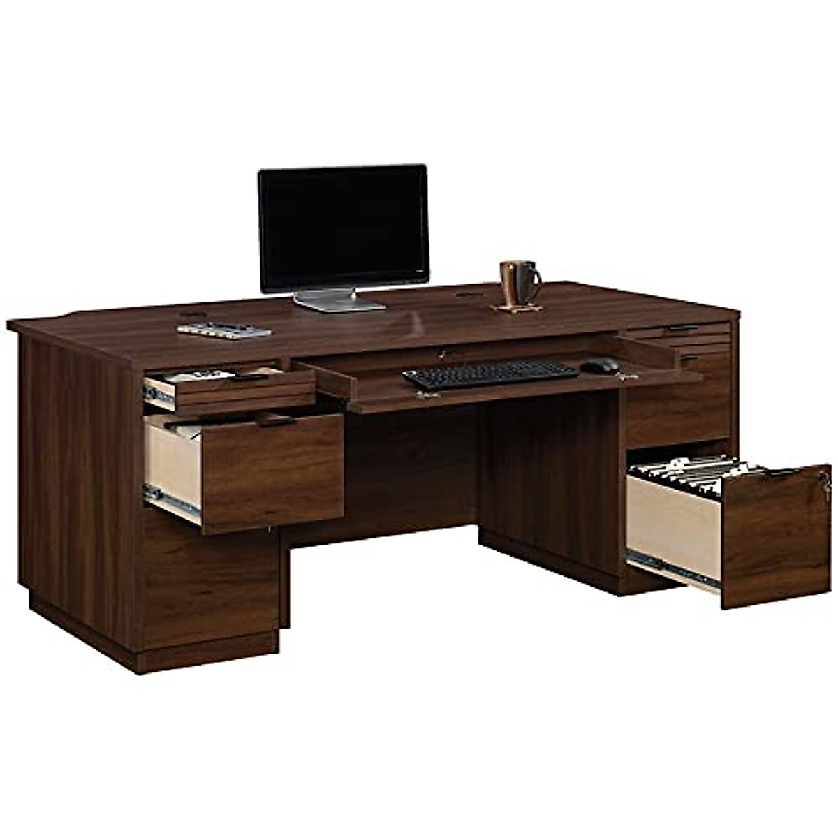 Sauder Palo Alto 72" Wooden Double Pedestal Excutive Desk in Spiced Mahogany
