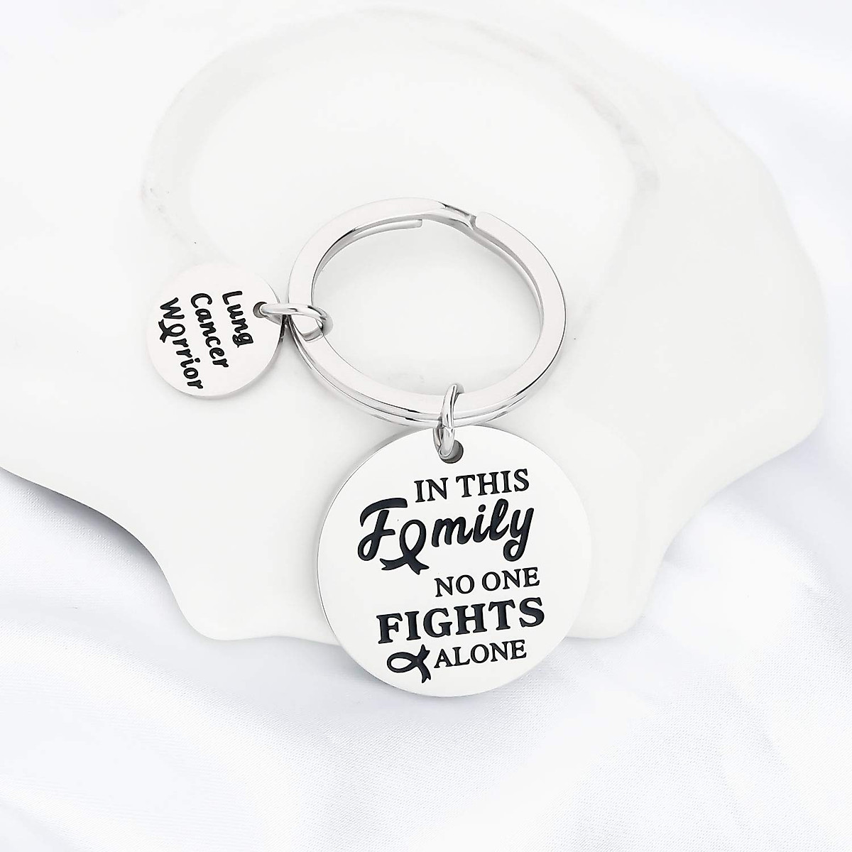 Lung Cancer Awareness Gifts Lung Cancer Keychain Survivors Gifts Inspirational Lung Cancer Support Gifts in This Family No One Fights Alone (Lung Cancer Keychain)
