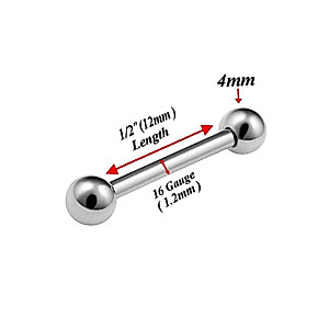 bodyjewellery 4pcs 16g Barbell Cartilage Earring Stud Vertical Anti Tragus Triple Forward Helix Bar Surgical Steel Lobe 4mm Ball - 8mm