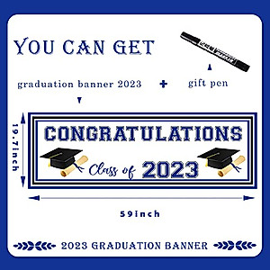 Graduation Banner 2023 Personalized Name Blue Graduation Decorations Large Congratulations Banner With A Marker Pen Class of 2023 Banner Yard Sign for Graduation Party 59x19.7 Inch
