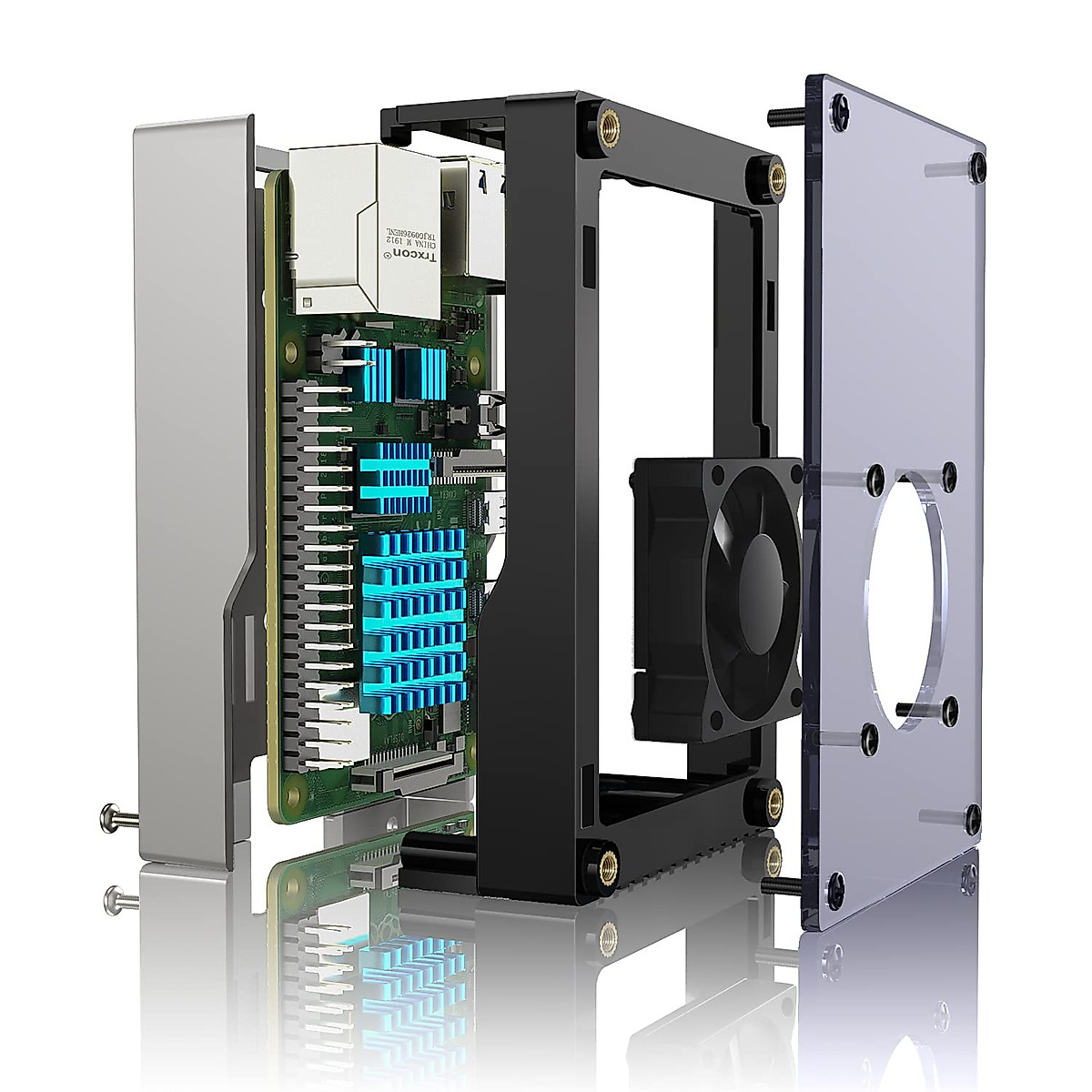 Miuzei Case for Raspberry Pi 4, Raspberry Pi 4b Case with Fan 35mm, with 5V 3A Power Supply, 4 pcs Heatsinks for Raspberry Pi 4 Model B 8gb / 4gb / 2gb