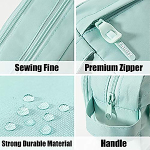 Sooez High Capacity Pencil Pen Case, Durable Pencil Bag Pouch Box Organizer Cases, Portable Journaling Supplies with Easy Grip Handle & Loop, Asthetic Supply for Girls Adults, Mint Green