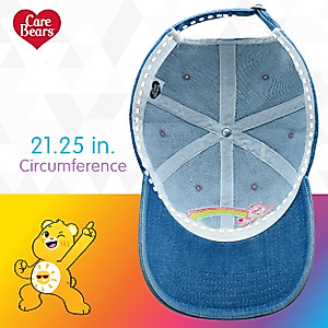 Care Bears Dad Hat, Cheer Bear Rainbow Design Baseball Cap with Curved Brim, Denim, One Size