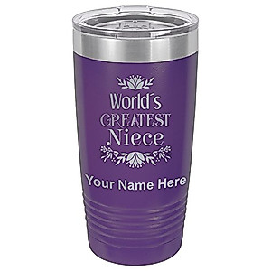 LaserGram 20oz Vacuum Insulated Tumbler Mug, World's Greatest Niece, Personalized Engraving Included (Dark Purple)