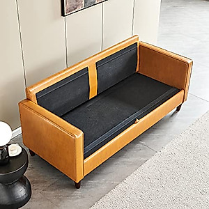 Harper & Bright Designs PU Leather Living Room Sofa, Mid-Century Upholstered 3-Seat Sofa Couch with 2 Pillows,Hidden Storage Space and Button Tufted Seat for Home or Office (3 Seat, Brown)