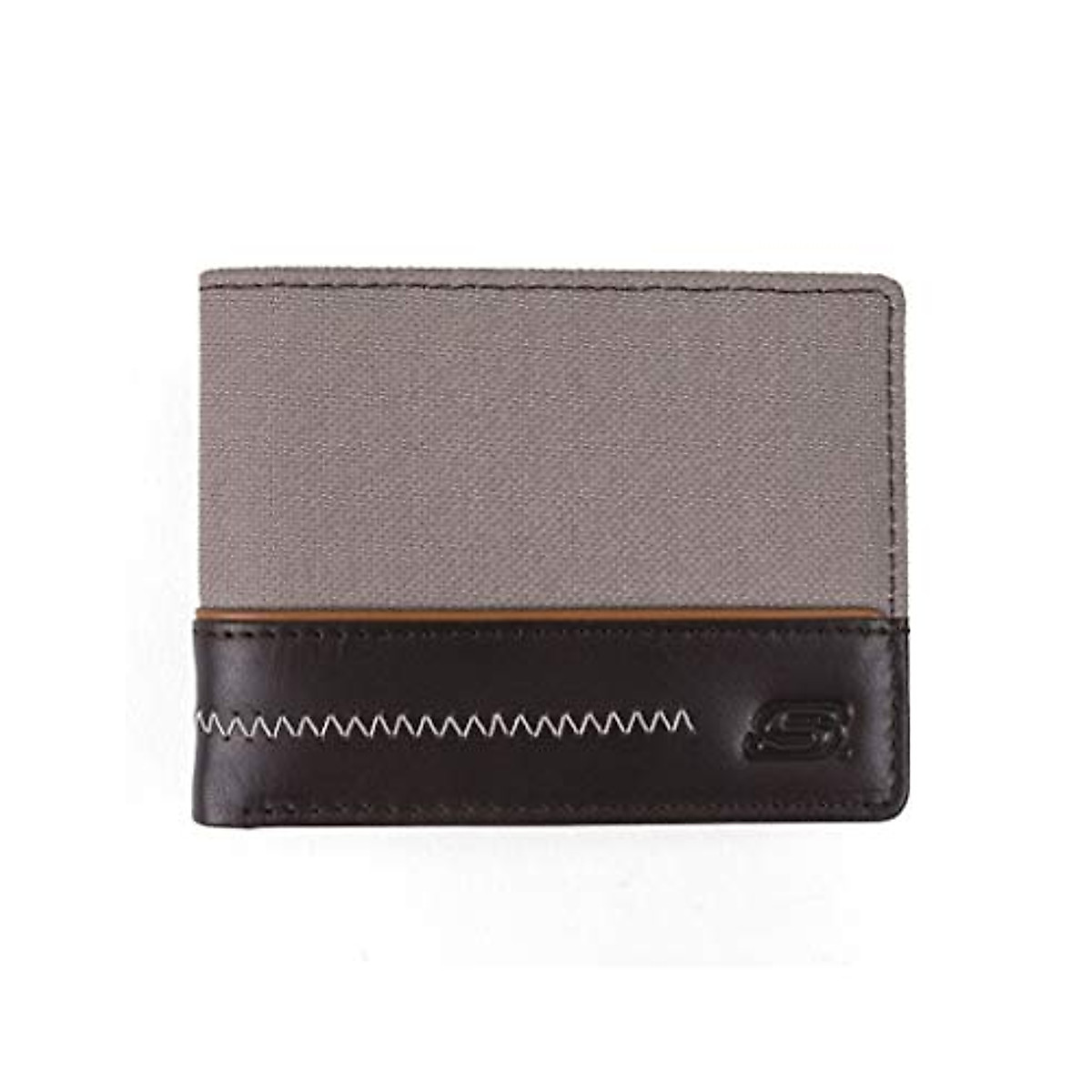Skechers Men's Slimfold Canvas Vegan Leather RFID Wallets, Tan Zig Zag, One Size