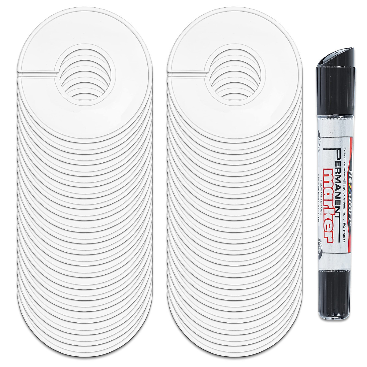 AMT 40 Pack Closet Dividers, Clothing Dividers, Round Clothes Size Dividers for Closets with Double Ended Marker Pen (Blank) (40 Pack - White)