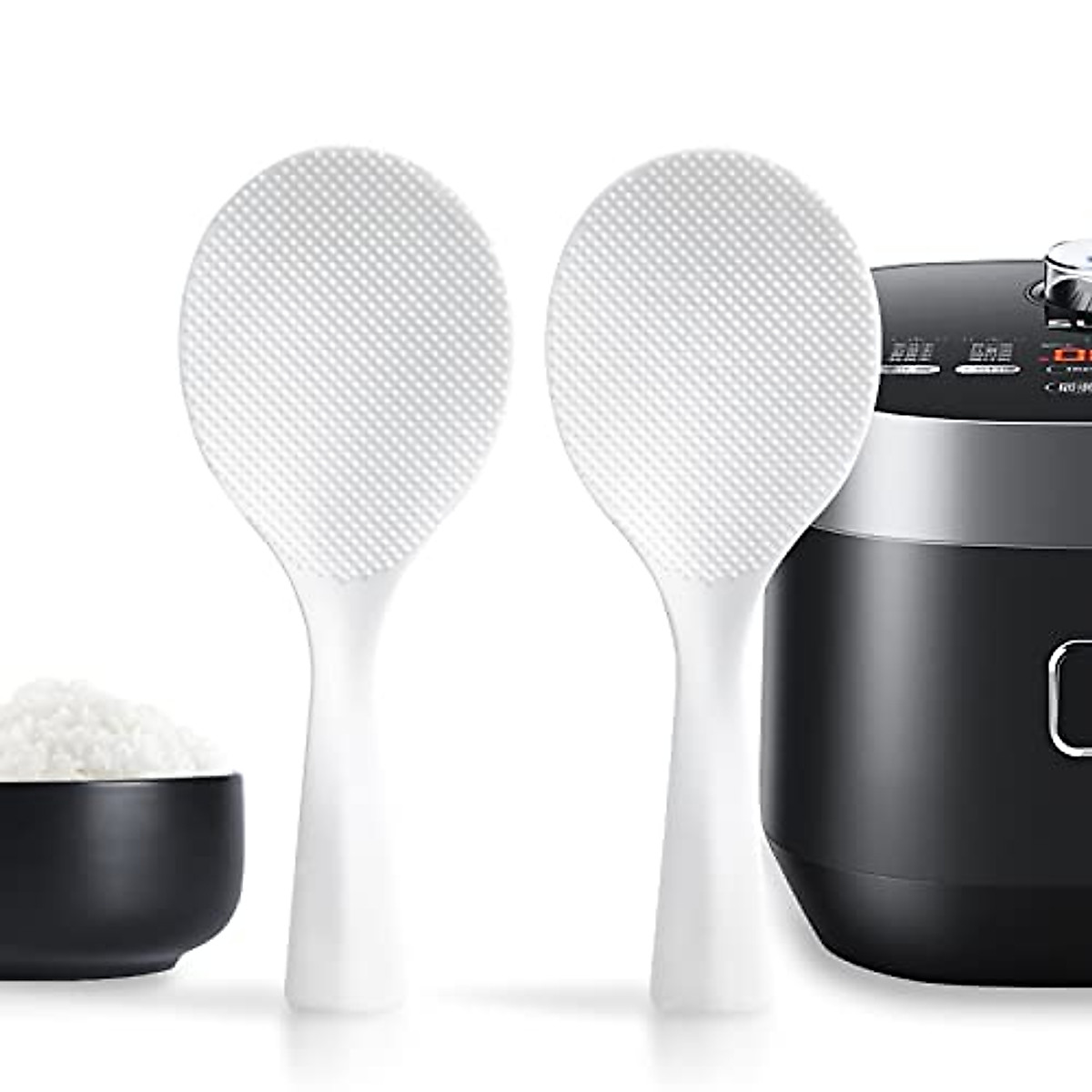 2 Pcs Plastic Rice Paddle,Non Stick Standing Rice Spoon Scooper Spatula,Heat Resistant Rice Cooker Spoon (White)