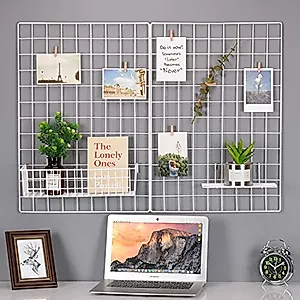 Kaforise Wire Wall Grid Panel, Multifunction Painted Photo Hanging Display and Wall Storage Organizer, Pack of 2, Size 25.6" x 17.7" White