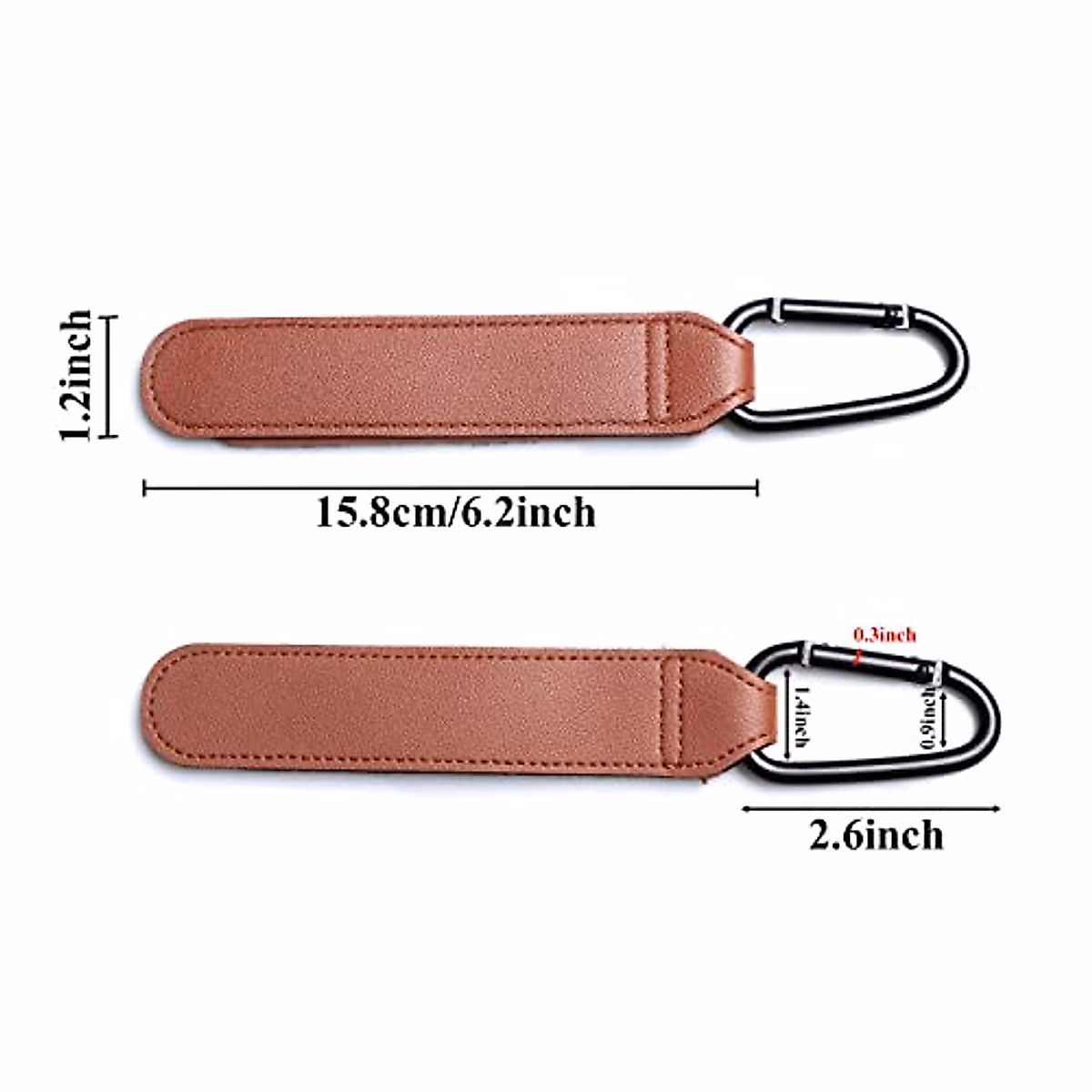 2Pcs Leather Handlebar Cover with Removable Zipper for Bugaboo Cameleon 1 2 3 Plus Pram Accessories and 2Pcs Universal Stroller Hooks for Hanging Bags and Shopping, Brown