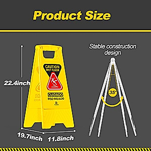 RoadHero 2 Pack Wet Floor Sign, 2-Sided Yellow Caution Signs, Bilingual Collapsible Warning Signs for Commercial Use 24"