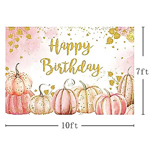MEHOFOND Pumpkin Birthday Party Decorations Backdrop Gold Pink Pumpkin Girl Birthday Party Decor Supplies Photography Background Banner Dessert Table Photo Booth Studio 10x7ft