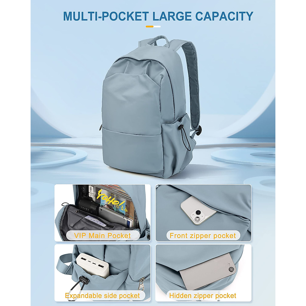 UPPACK Backpack For Women Aesthetic Blue Backpack For Men Lightweight Gym Backpack Bag Casual Daypack Laptop Backpack College