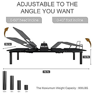 GOLDORO Queen Size Adjustable Bed Frame, Electric Bed Base, Wireless Remote Control, Whisper Quiet Durable Motor, Independent Head and Foot Incline, Adjustable Leg Heights