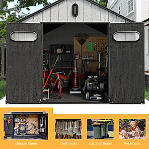 Jolydale 10'x8' Resin Outdoor Storage Shed - Secure Bike, Tool, & Garbage Can Storage with Lockable Door for Backyard, Lawn, & Patio Use