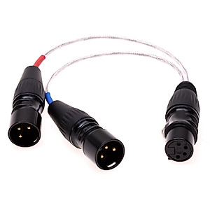 GAGACOCC XLR Cable Dual 3-Pin XLR Male to 4-Pin XLR Female Balanced Audio Headphone Adapter Clear Silver Plated Shield Cable 20CM (Dual 3-Pin XLR Male to 4 Pin XLR Female)