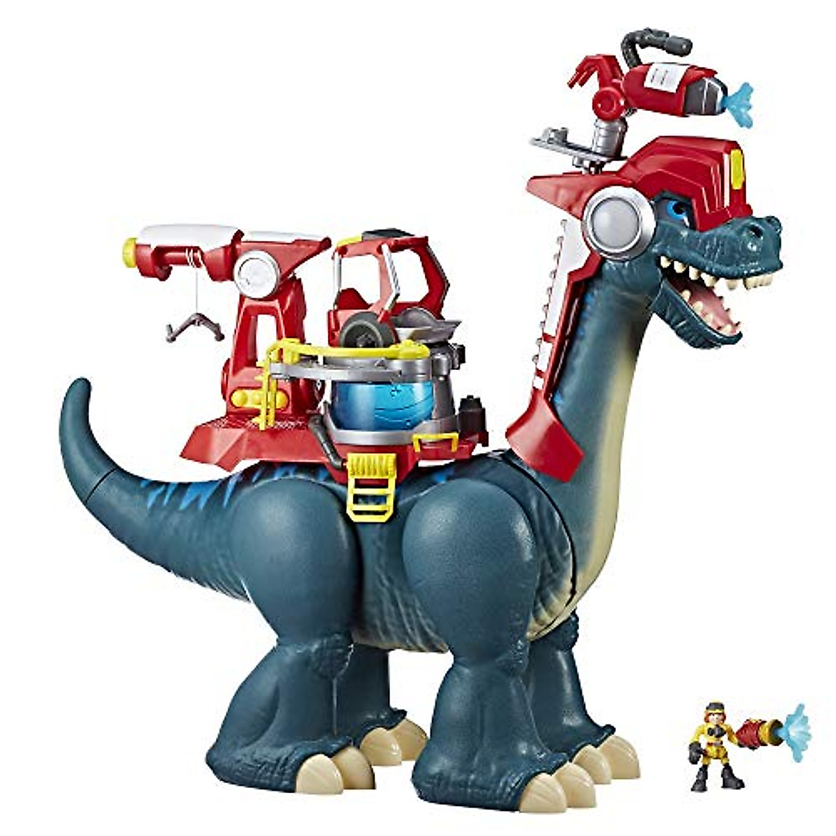 Chomp Squad Playskool Blazeasaurus and Sparks McKenzie, 20-Inch Brachiosaurus Dinosaur Firefighter Toy and Action Figure for Kids 3 and Up