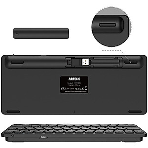 Arteck 2.4G Wireless Keyboard Ultra Slim and Compact Wireless Keyboard with Media Hotkeys for Computer/Desktop/PC/Laptop/Surface/Smart TV and Windows 10/8/ 7 Built-in Rechargeable Battery