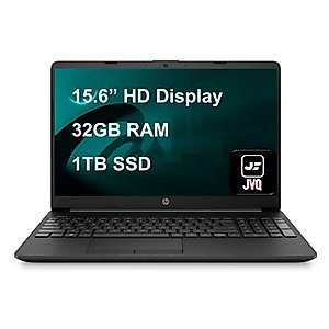 HP Laptop, 15.6" HD Screen, Intel Pentium Silver N5030 4 Cores Processor, 32GB Memory, 1TB SSD, Webcam, USB-C, HDMI, Wi-Fi, SD Card Reader, Windows OS, Black, JVQ MP