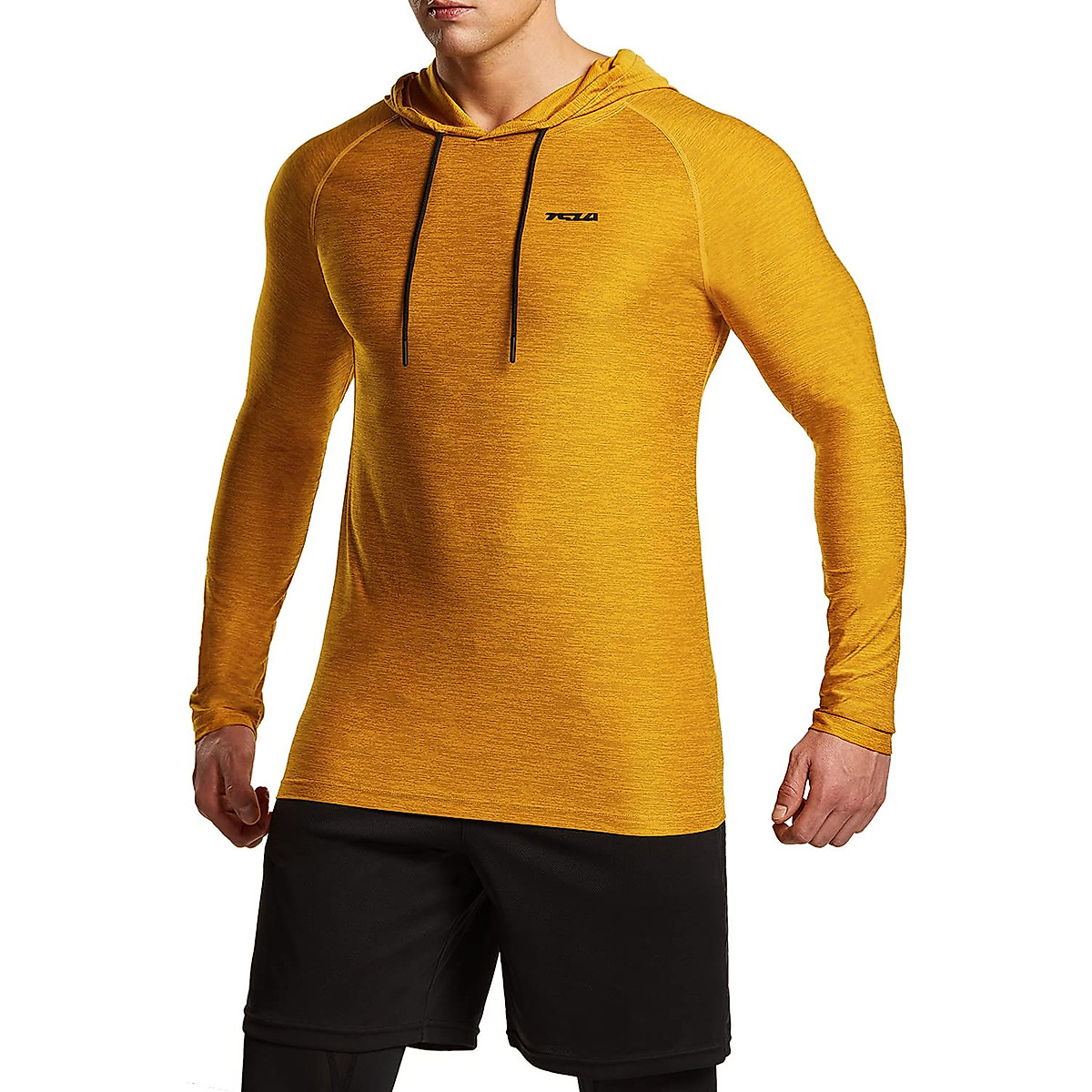 TSLA Men's Long Sleeve Pullover, Dry Fit Running Workout Shirts, Athletic Fitness & Gym Shirt, Hoodie Pullover Navy/Red/Yellow, X-Large