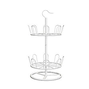 OLDRAINBOW Revolving Shoe Rack Iron Shoe Tree Rack,Standing Circular Shoe Rack Rotating Shoe Rack,Spinning Round Shoe Organizer Rack (White, 2-Layer)