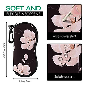 MoKo Sunglasses Soft Case Ultra Light Neoprene Zipper Eyeglass Case with Clip, Black & White Magnolia