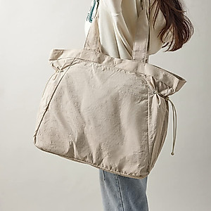 VAKAER Tote Bag for Women, 18L Side Cinch Shopper Handbag, Large Hobo Handbag, Lightweight Shoulder Bags for Work, Gym, Workout, Travel (Beige)