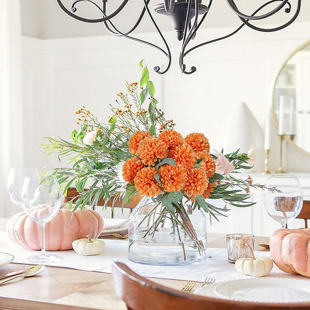 AILANDA Artificial Flowers Chrysanthemum Ball 8PCS Milk White Silk Artificial Hydrangea Bridesmaid Bouquets for Wedding Greenery Centerpieces Home Garden Party Decoration