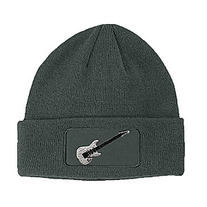 Custom Patch Beanie Electric Guitar White Embroidery Acrylic Skull Cap Hats for Men & Women Dark Grey Design Only