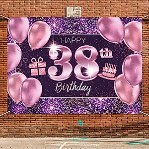 PAKBOOM Happy 38th Birthday Banner Backdrop - 38 Birthday Party Decorations Supplies for Women - Pink Purple Gold 4 x 6ft