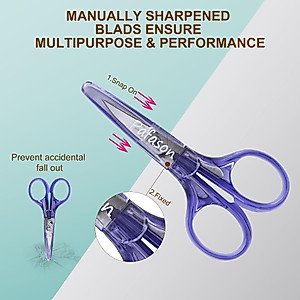 PAFASON Sharpest & Precise Stainless Steel Curved Straight Thread Yarn Fabric Cutting Mini Scissors with Protective Cover - Ideal for Embroidery Quilting Sewing Knitting Crafting Cross Stitch Crochet