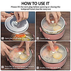 TiLeMiun 3-Tier Thermal Lunch Box For Food, Portable Insulated Lunch Container, Stackable Bento Lunch Box For Aldults To Work, Leakproof Stainless Steel Food Container With Bag & Utensils (Pink 71oz)