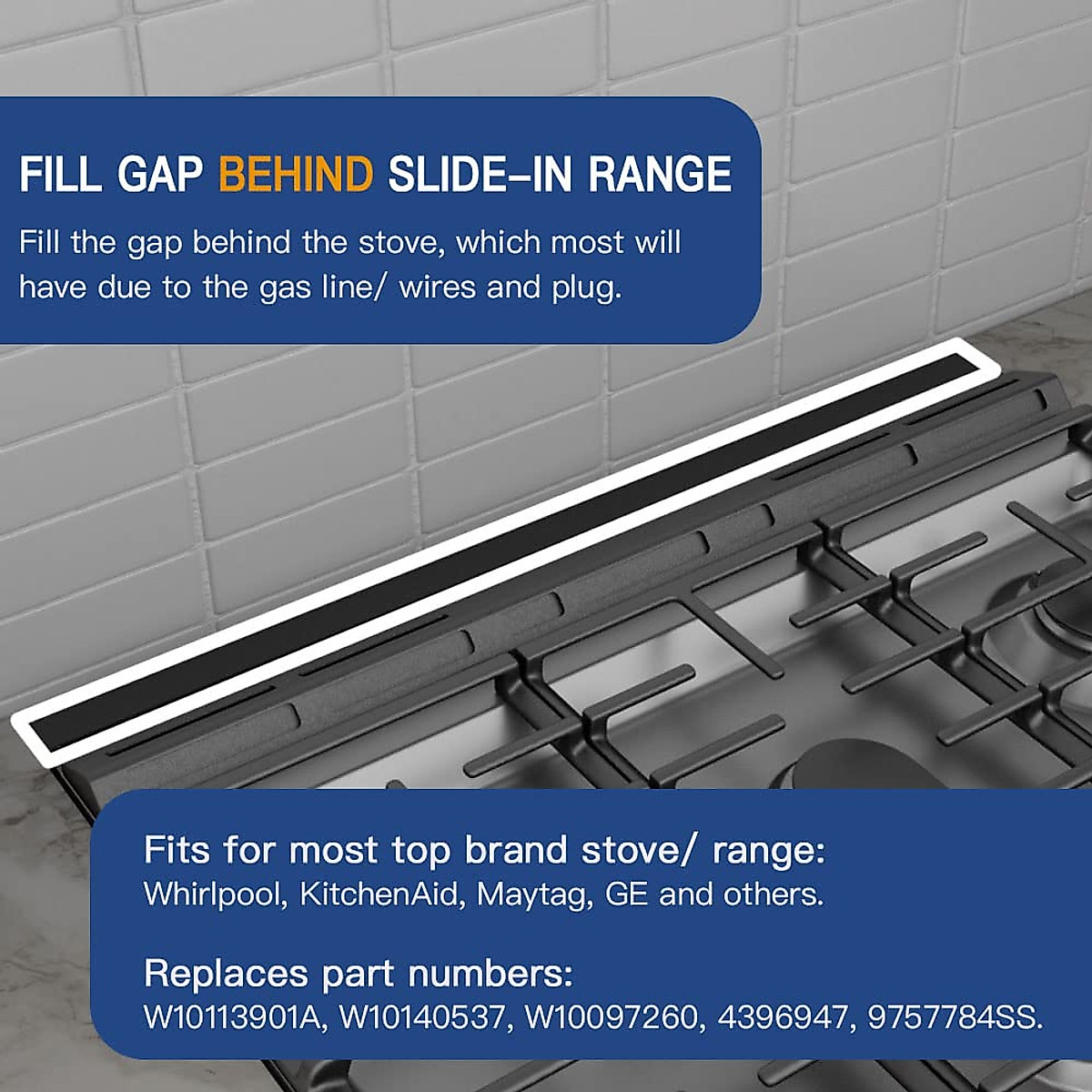 Slide-in Range Rear Filler Kit Black, Universal Triangular Fill Strip, Top Trim Kit Between Stove and Wall for Whirlpool & Most Brand, Aluminum Gap Cover, 30" Long
