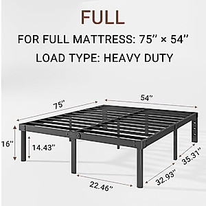 SunnyDaze 16 Inch High Heavy Duty Full Size Bed Frame Metal, Platform Bed Frame Full Size No Box Spring Needed, Easy Assembly, Noise Free, Black