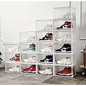 EZB - Magnetic Shoe Storage Box Drop Side/Front Sneaker Case Stackable Container XL (Crystal Clear, 2 Pack)