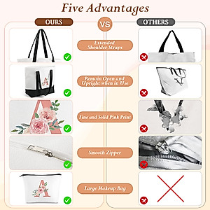 Personalized Customized Friend Birthday Gifts, Floral Ini-tial Large Tote Bag for Women, Can-vas Beach Bag w Makeup Bag, Bridesmaid Grandma Mother Gifts w Inner Pocket, Top Zi-pper, Gift Box, Card C