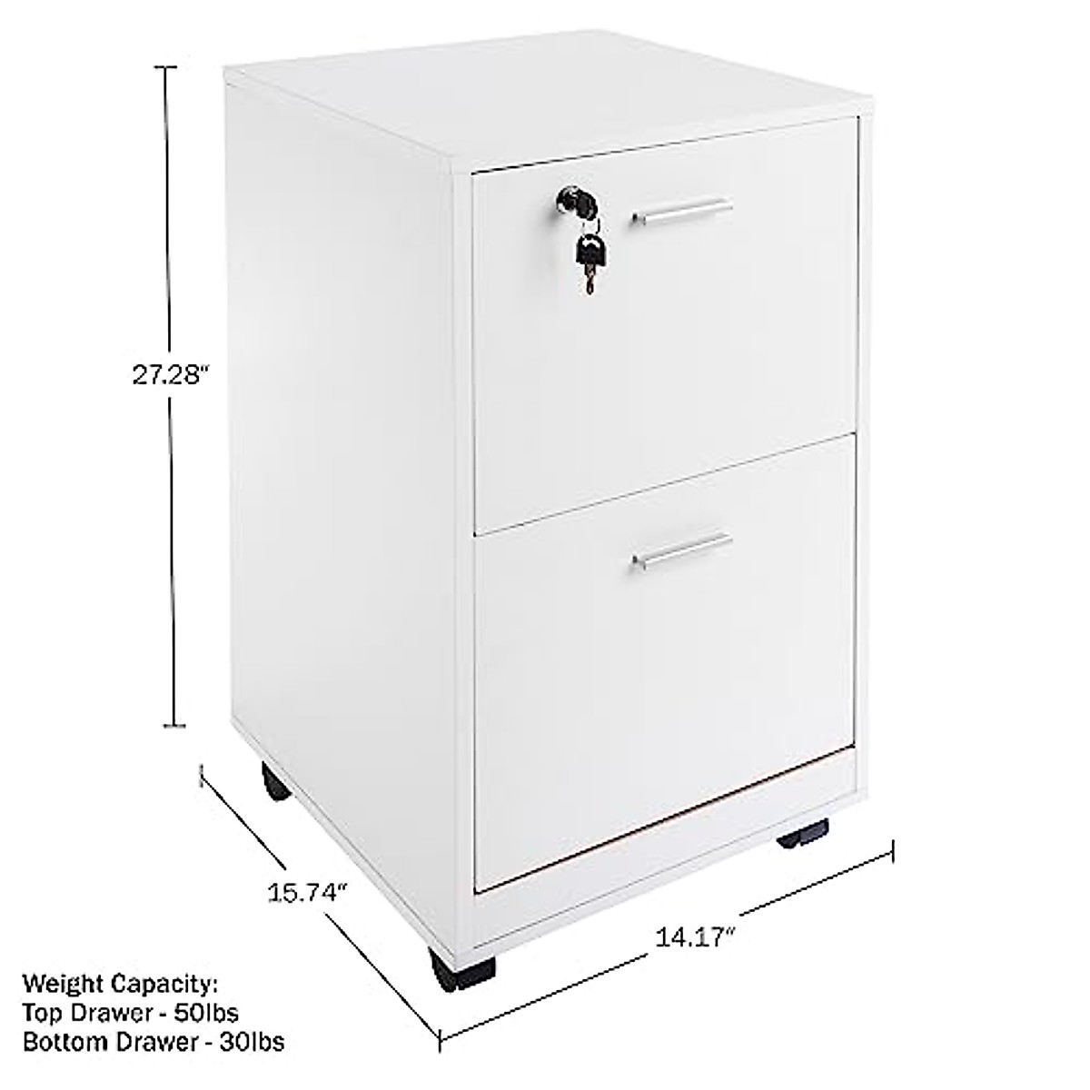 Lavish Home File Cabinet - 2-Drawer Cabinet with Lock and Deep Drawer Storage - Rolling Filing Cabinet for Under The Desk, Home, or Office (White)
