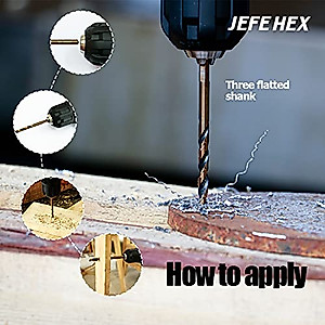 JEFE HEX 1/2" Dia. 5" OAL HSS Twist Drill Bit, General Purpose, 3-Flat Shank, Black and Gold Finished, 135 Degree Split Point, Ideal for Steel/Wood/Copper/Aluminum/Zinc Alloy/Plastic. (2-Piece)