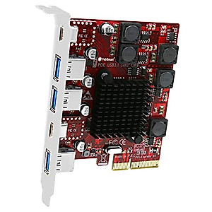 FebSmart 2X USB-C & 3X USB-A 10Gbps Ports PCIE USB 3.1 GEN2 Card for Windows 11, 10, 8.x, 7(32/64bit), Windows Server, MAC OS and Linux Desktop PCs, Built in Self-Powered Technology (FS-A3C2-Pro)
