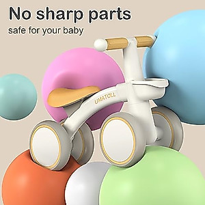 Umatoll Baby Balance Bike for 1 Year Old Boys Girls, 12-24 Months Toddler Balance Bike with Removable Basket, Adjustable Seat, 4 Wheels Infant Bike, First Birthday Gift, White
