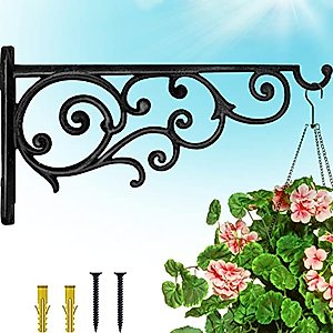 Gray Bunny Outdoor Plant Hanger Hook, 14” Large Victorian Heavy Duty Iron Wall Hooks for Bird Feeders, Lanterns, Wind Chimes, Patio Decor - Black